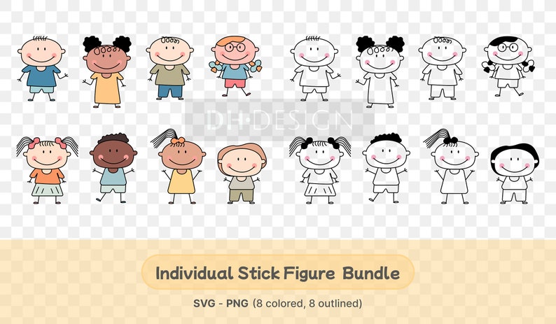Stick Figures Bundle, SVG, PNG, Instant Download, 16 Stick Children ...