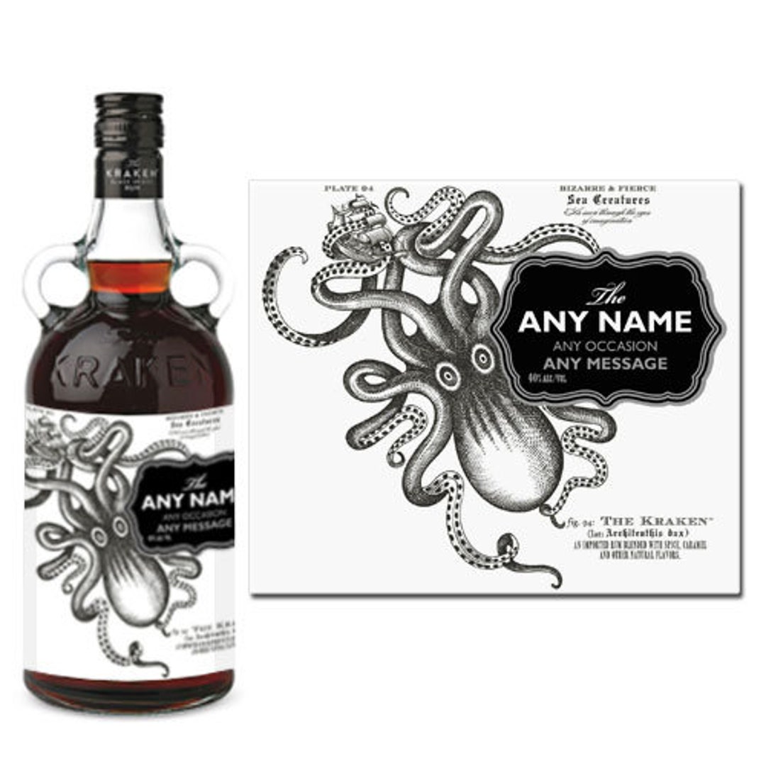 Personalised Black Spiced Rum Bottle Kraken Label Novelty Christmas ...