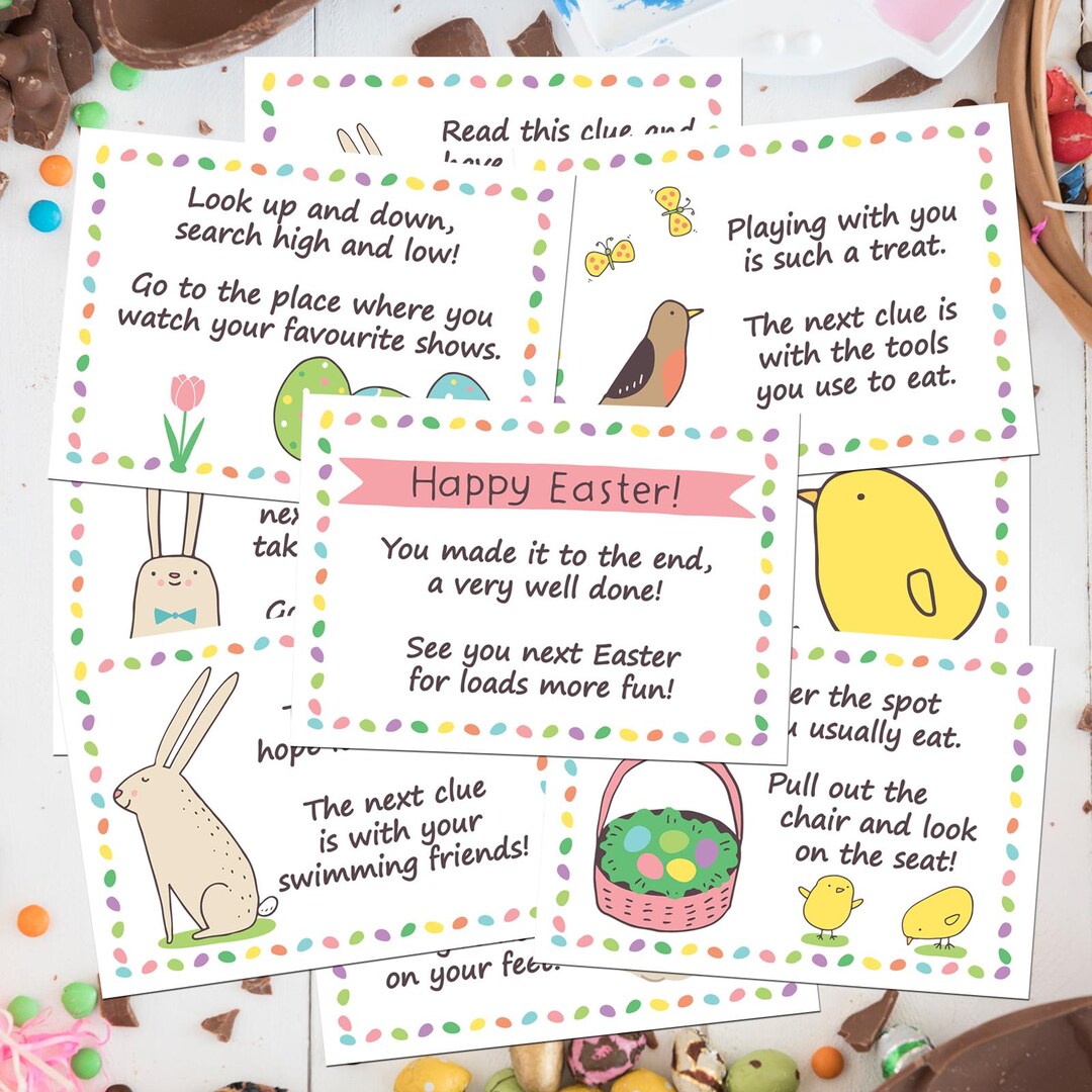 Easter Hunt Clues A6 Card Game Pack of 9 Treasure Fun Bunny Party ...