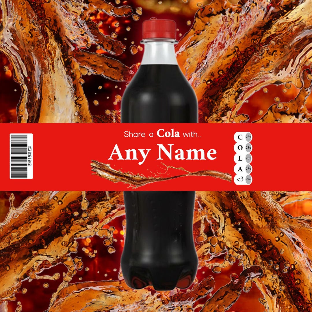 Personalised 'share a Cola' Sticker Label for 500ml Bottle Red Wrapper ...
