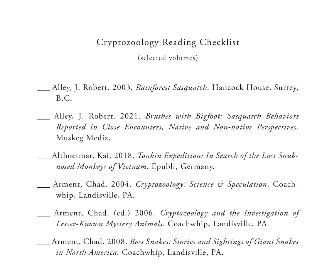 Printable: Cryptozoology Reading Checklist PDF Download - Etsy