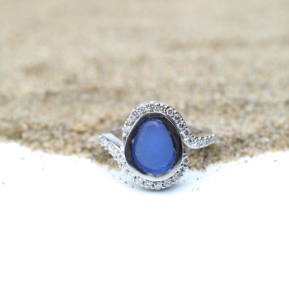 Ocean Glow Sea Glass Engagement Ring Alternative Engagement | Etsy