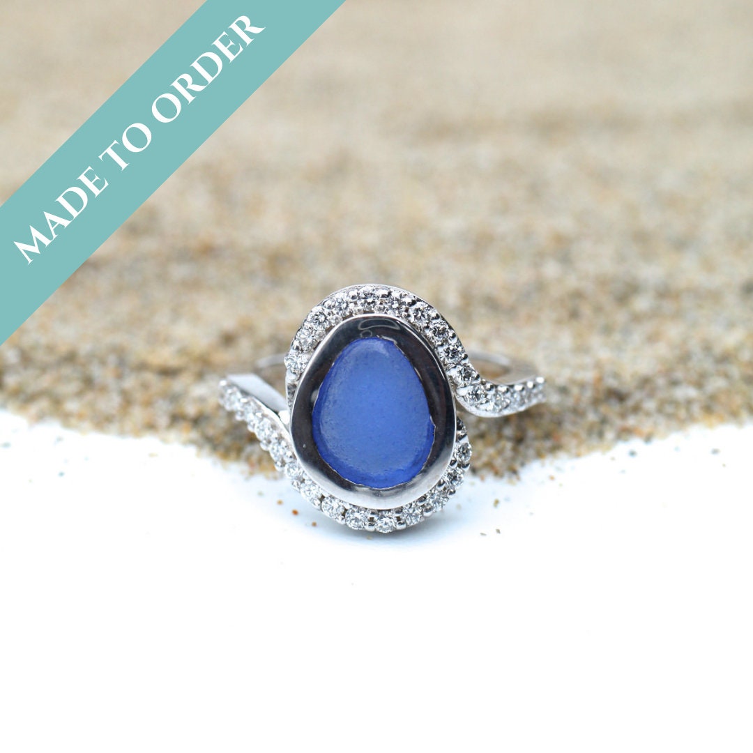 Ocean Glow Sea Glass Engagement Ring | Alternative Engagement Ring ...