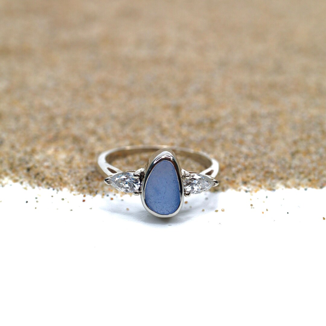 Seaside Chic Sea Glass Engagement Ring Alternative Engagement - Etsy