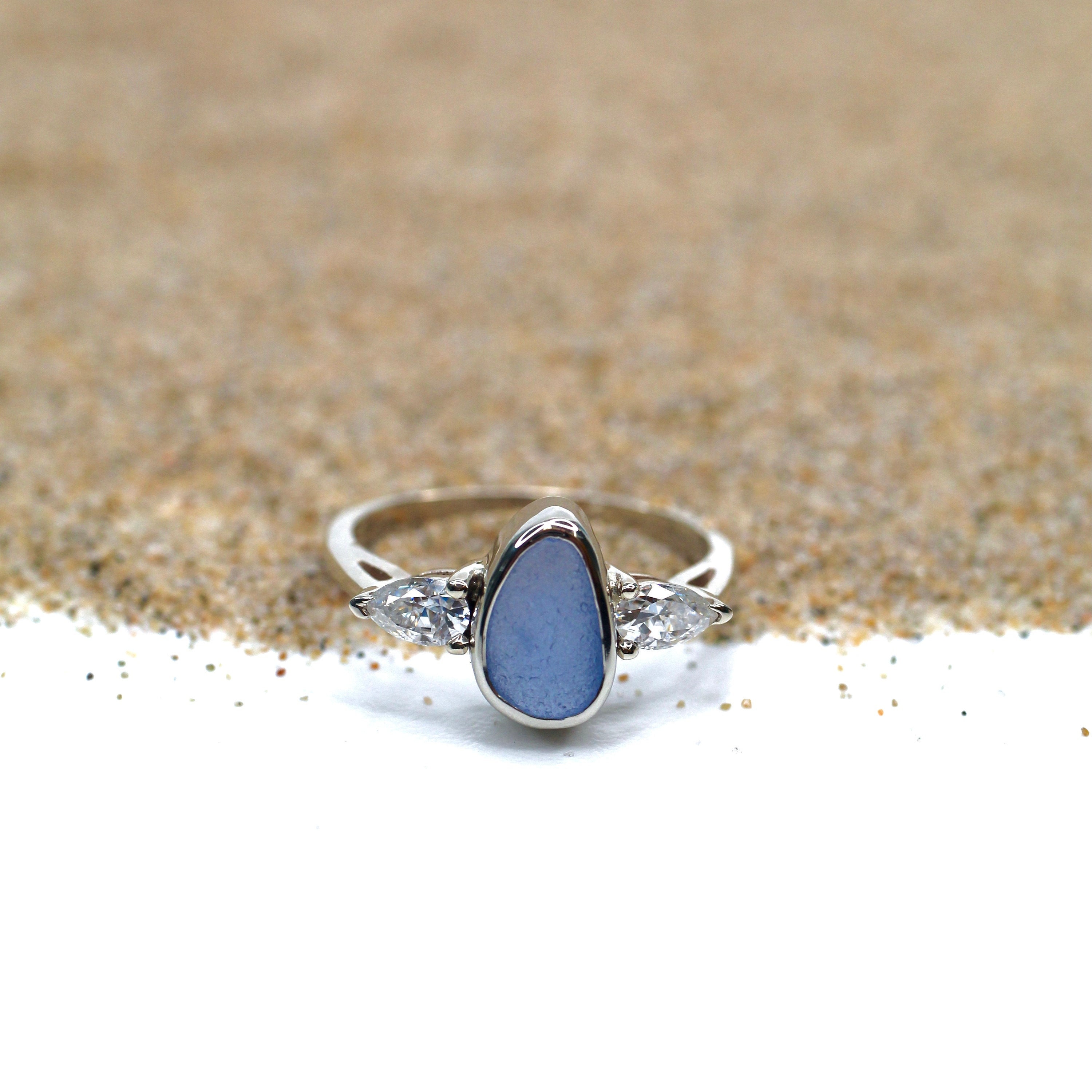 Seaside Chic Sea Glass Engagement Ring Alternative Engagement | Etsy