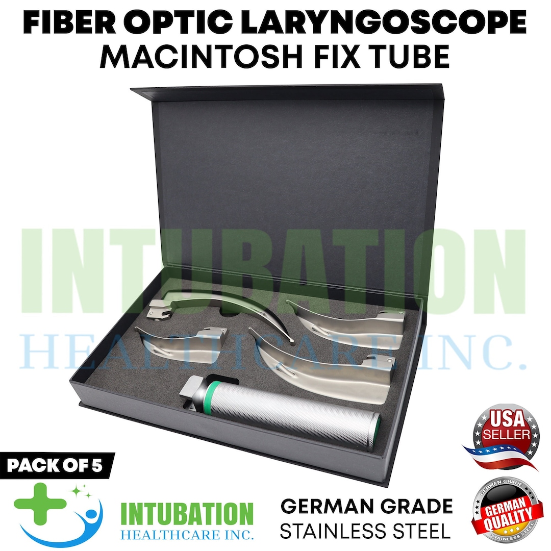 Fiber Optic Laryngoscope Set of 5 Intubation Macintosh Blades & Handle ...