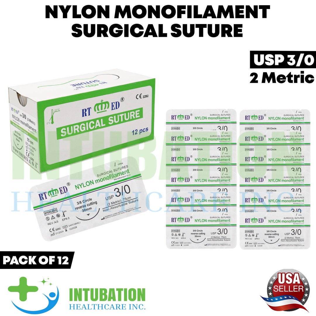 3/0 Suture Nylon Monofilament Thread Sterile Surgical Sutures Threads ...