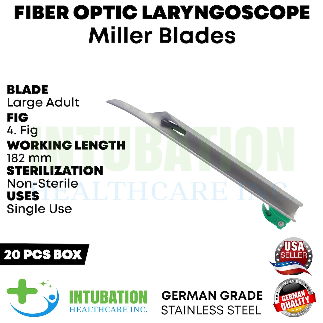 Miller Blades Fig. 4 Single Use Large Adult Size Blade Fiber Optic ...