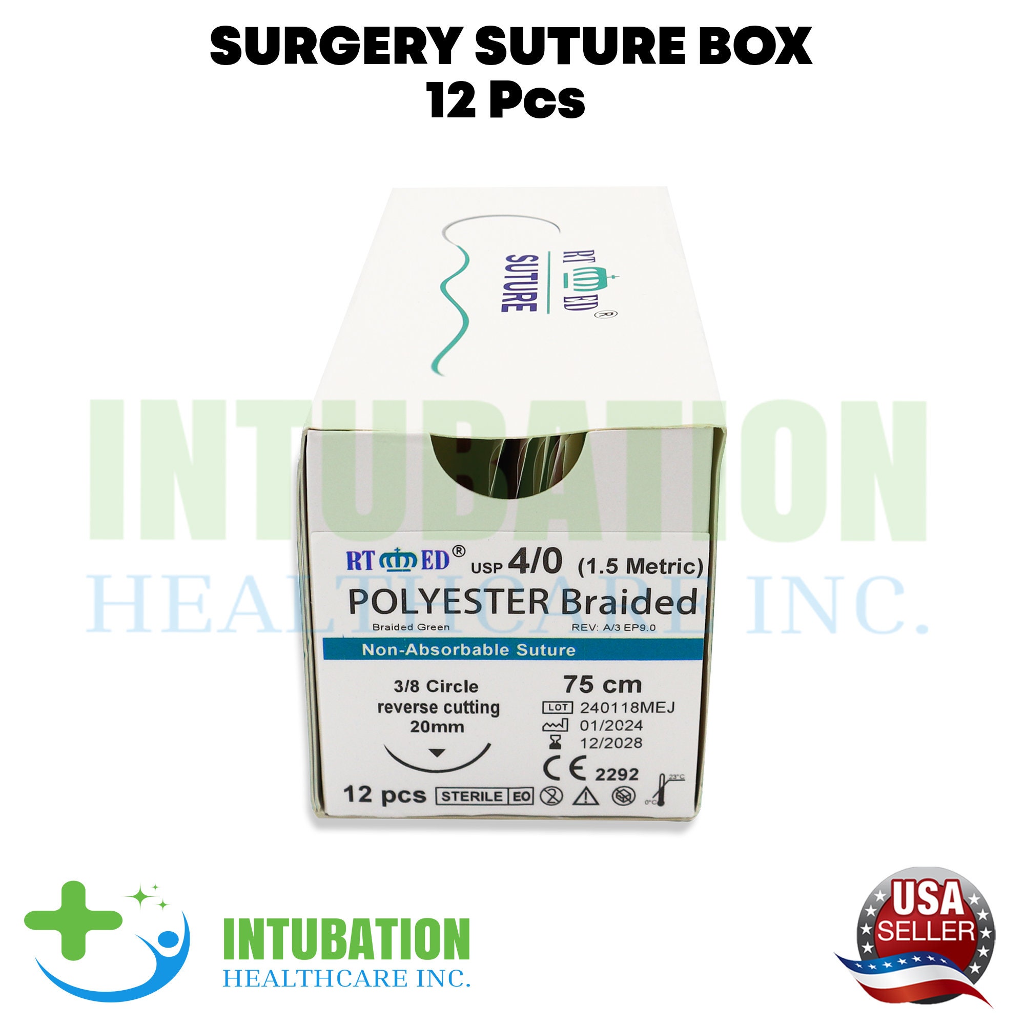 4/0 Suture Polyester Braided Thread Sterile Sutures Threads & Needle 12 ...