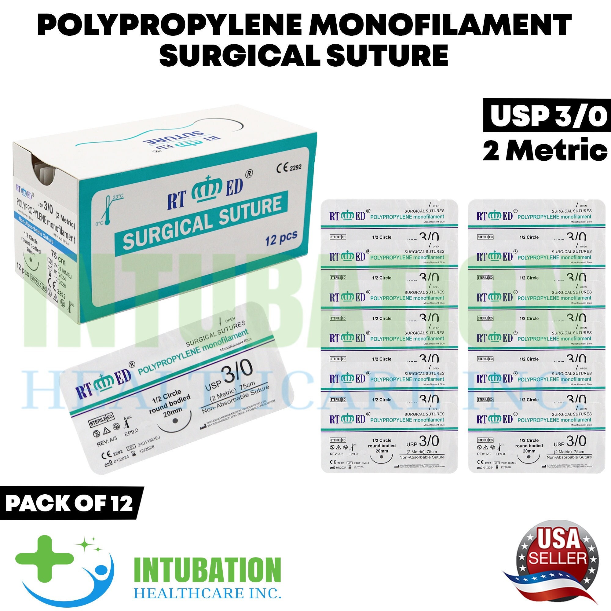 3/0 Surgical Suture Polypropylene Monofilament Thread Sterile Sutures ...