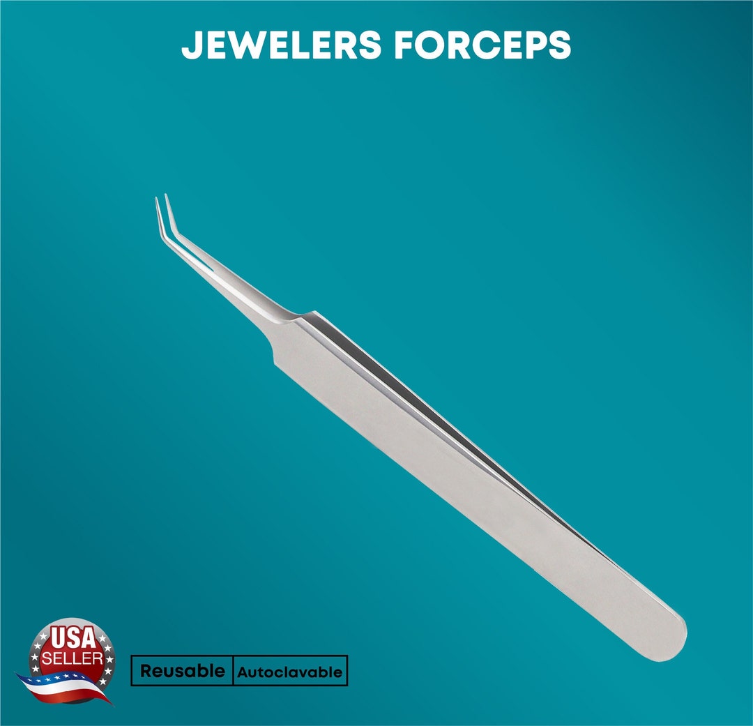 Jewelers Forceps No. 6 Angled Reusable Tissue Grasping Tweezers Suture ...