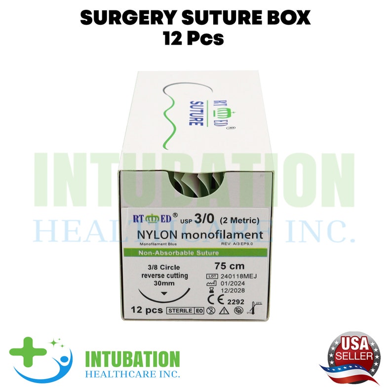 3/0 Suture Nylon Monofilament Thread Sterile Surgical Sutures Threads & Needle 12 Pack - Etsy