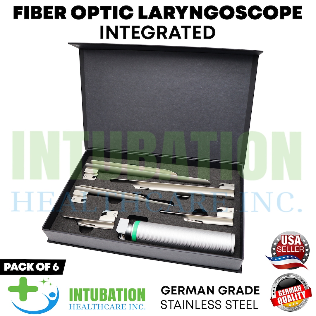 Fiber Optic Laryngoscope Set of 5 Intubation Macintosh Blades & Handle ...