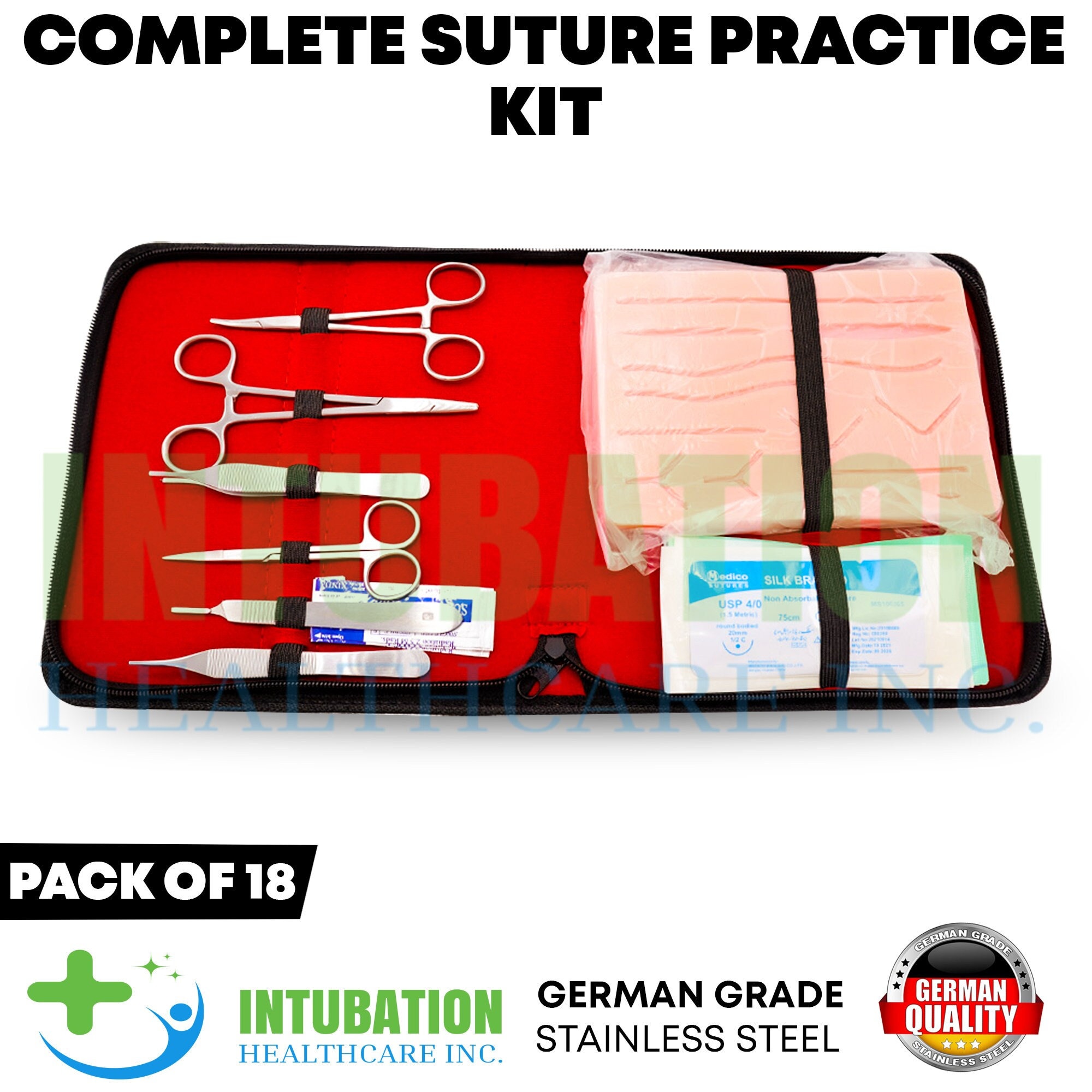 18 Pcs Suture Kit Complete Practice Sutures Kits Medical Veterinary Student Training Surgical ...