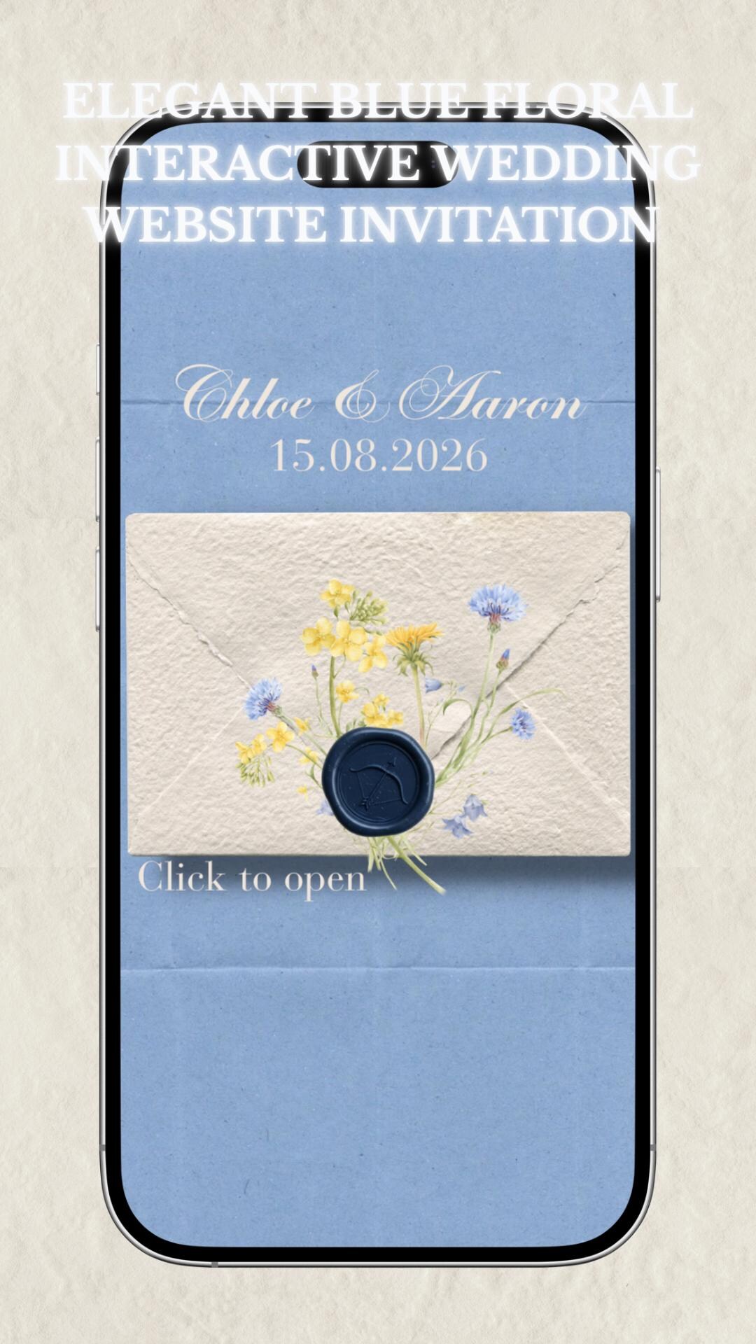 Blue Floral Digital Wedding Invitation Website, Interactive Smartphone ...