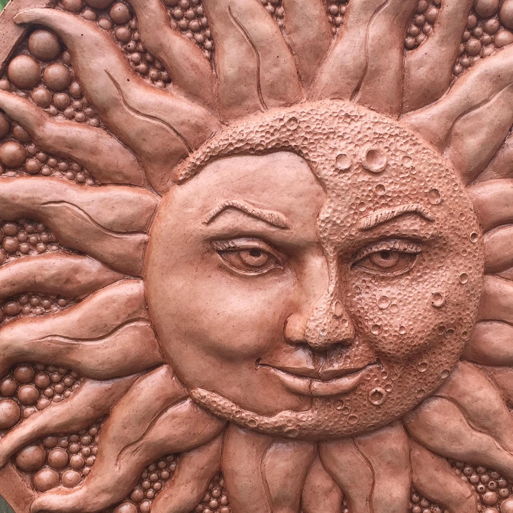 Sun and Moon Concrete Garden Plaque Partial Eclipse in Terra Cotta - Etsy