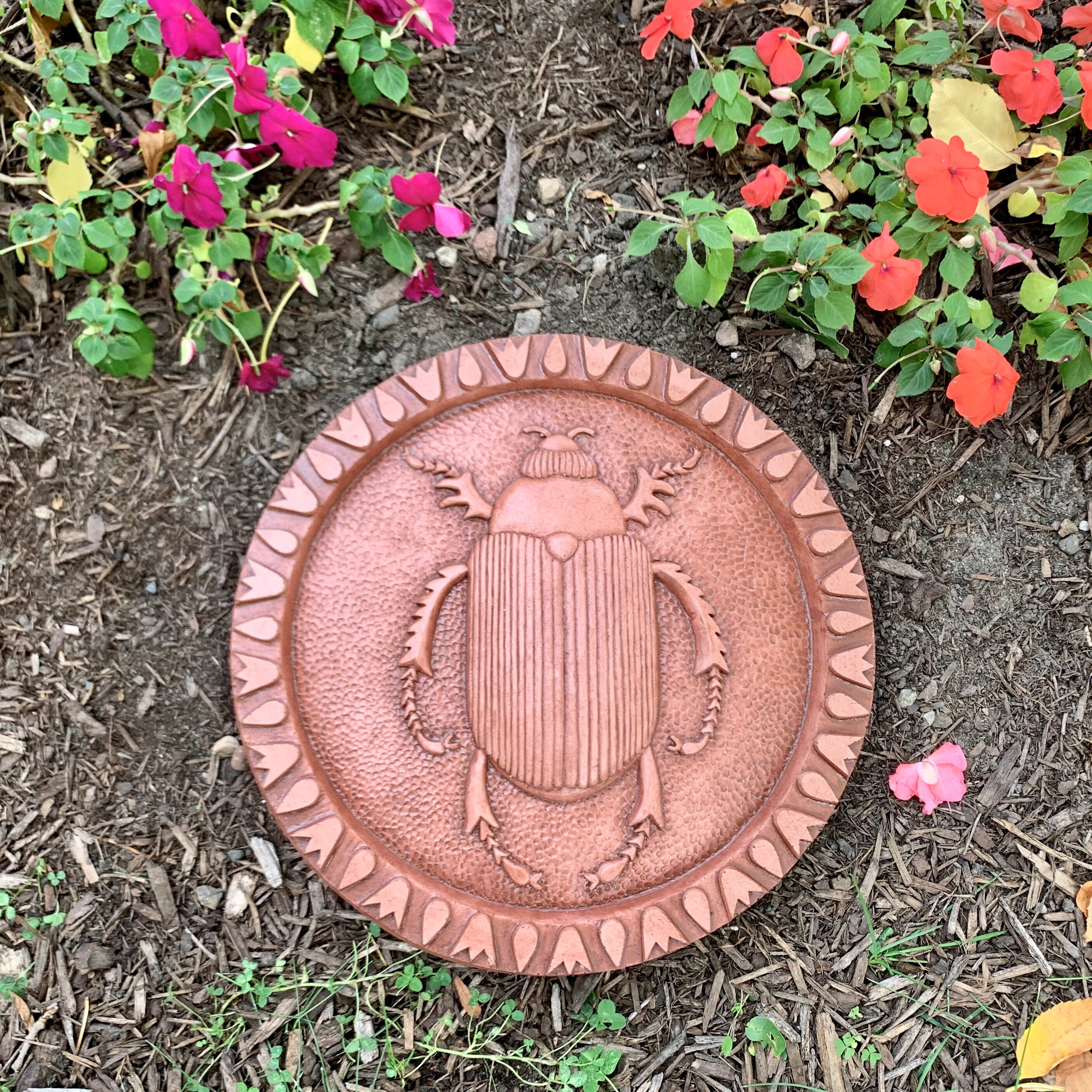 Cast Stone Scarab Beetle Stepping Stone (terra-cotta) and Garden Plaque ...