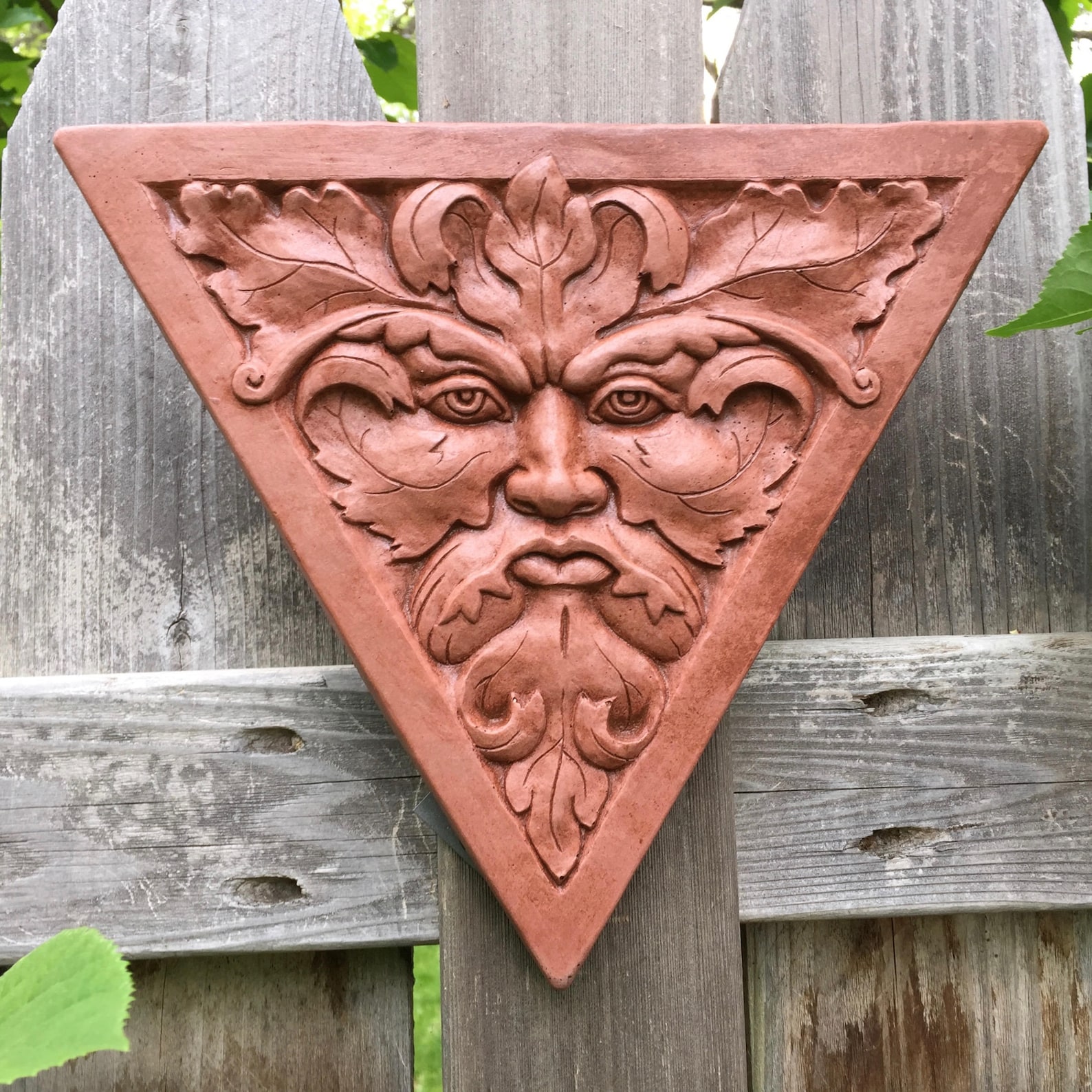 Triangle Concrete Greenman Plaque Terra cotta Garden | Etsy