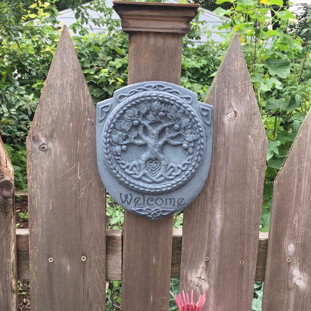 Tree of Life Welcome Plaque Garden Art in Concrete in Bluestone ( Blue ...