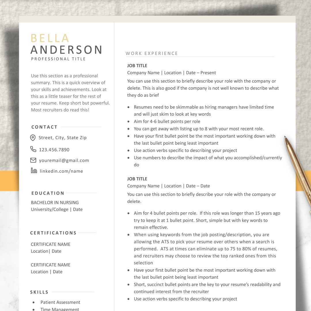 Resume Template, CV Template, References Template, 1 and 2 Page ...