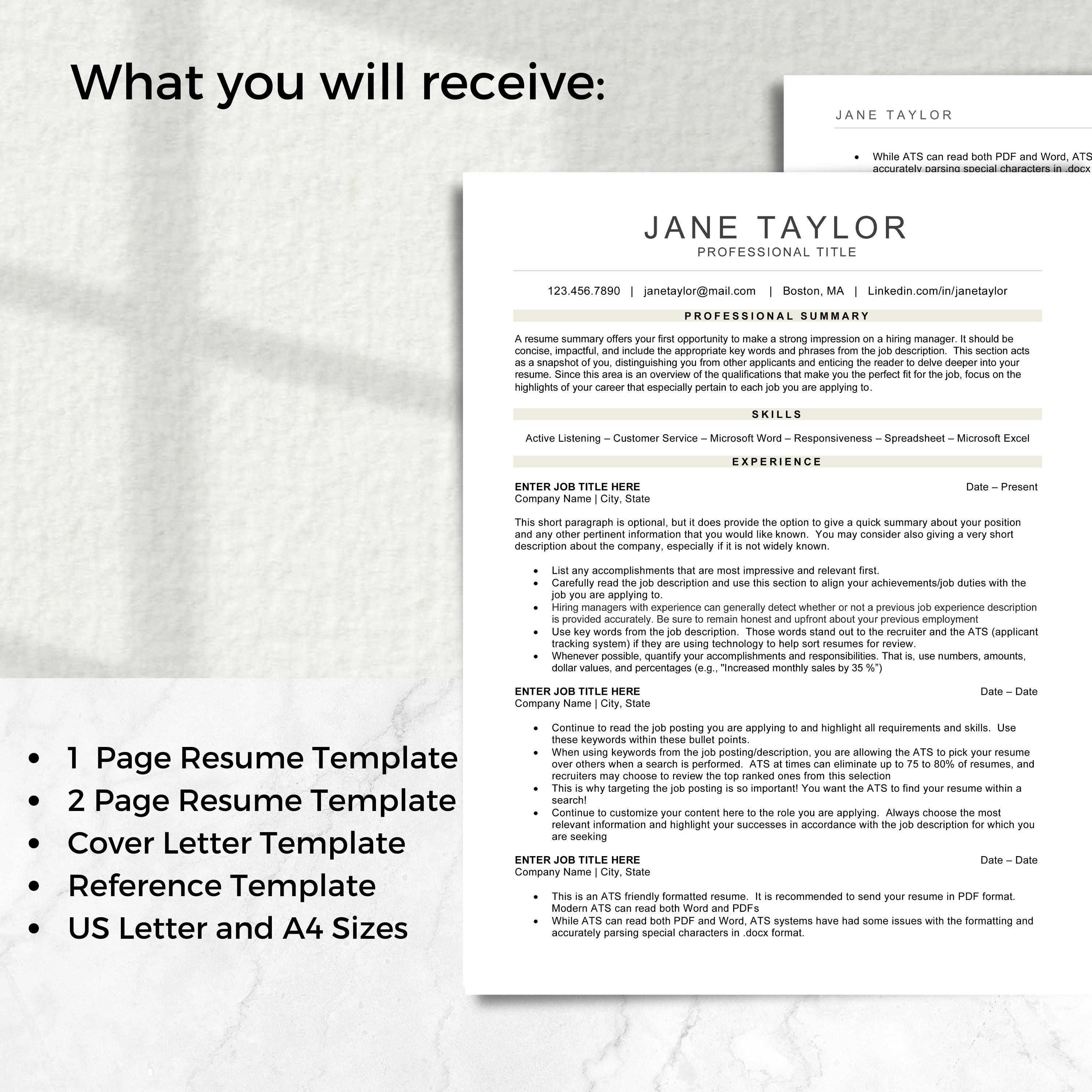 ATS Friendly Resume Template for Microsoft Word, Google Docs and Pages ...