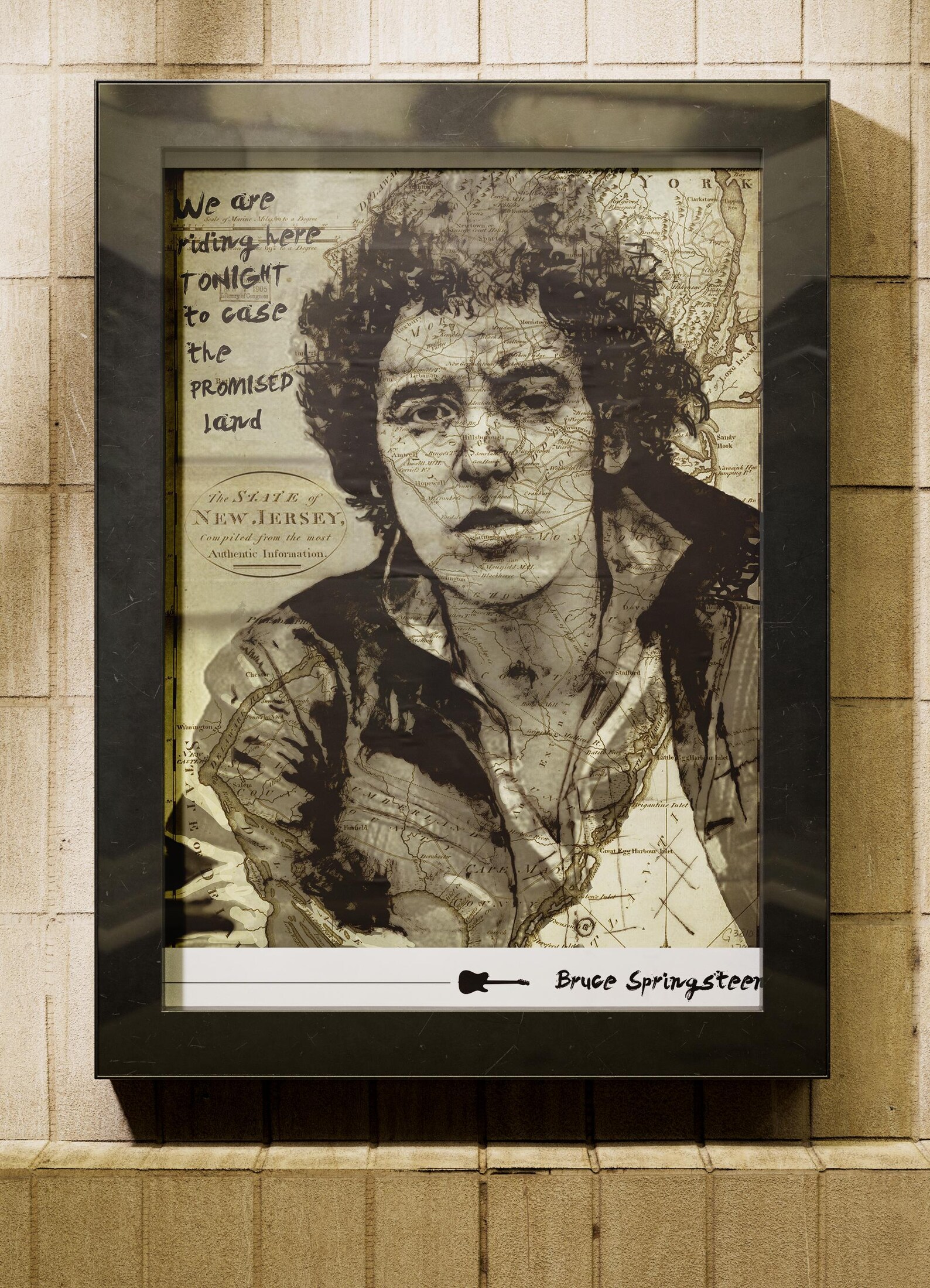 Bruce Springsteen Art Print Over Vintage Map of New Jersey - Fan Art ...