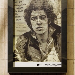 Bruce Springsteen Art Print Over Vintage Map of New Jersey - Fan Art ...
