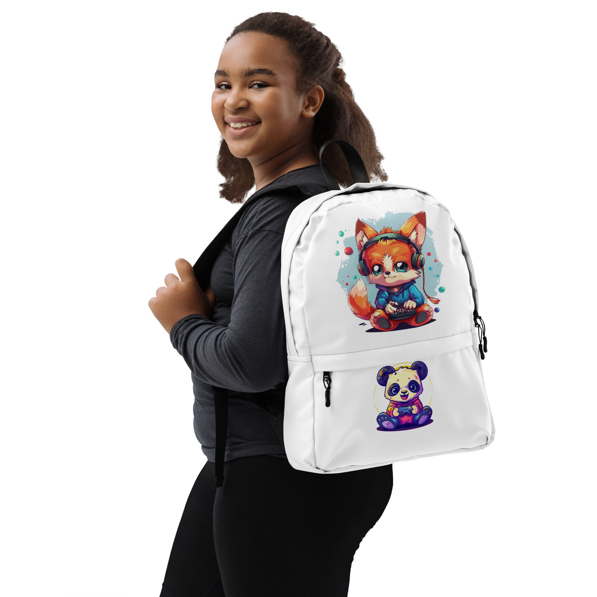 Adorable Cute Gaming Fox With Headphones Colorful and Bright Backpack ...