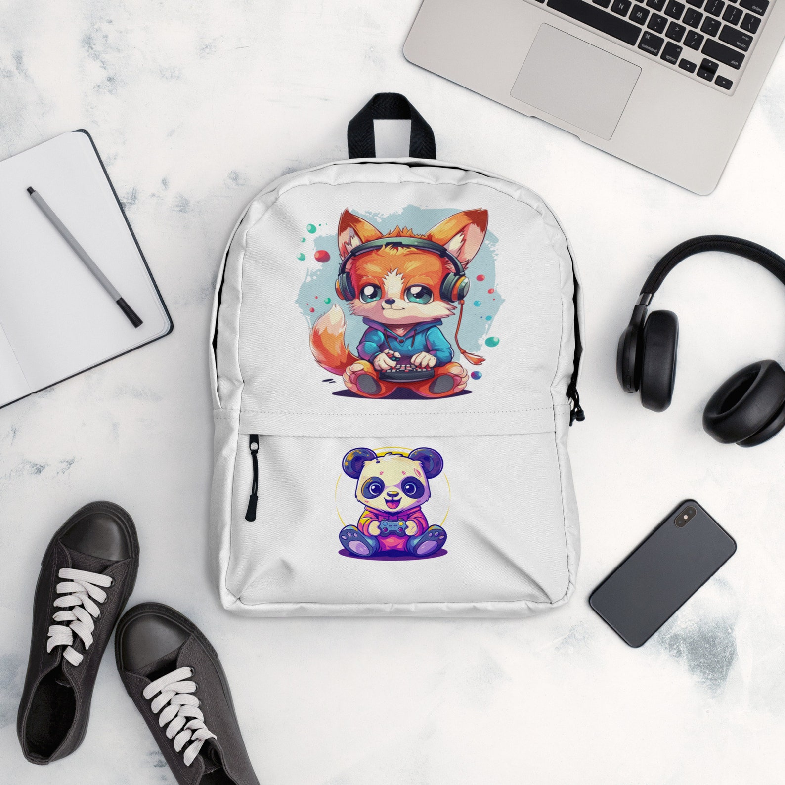 Adorable Cute Gaming Fox With Headphones Colorful and Bright Backpack ...