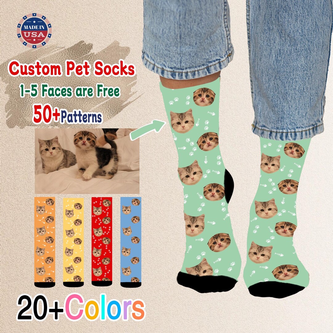 Personalized Pet Socks, Your Cat Photo on Socks, Custom Gift for Cat ...