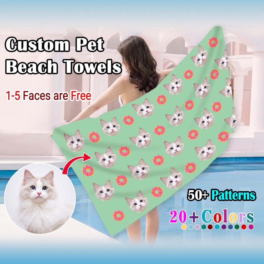 Personalized Pet Picture Towel, Pet Beach Towel, Custom Pet Picture ...