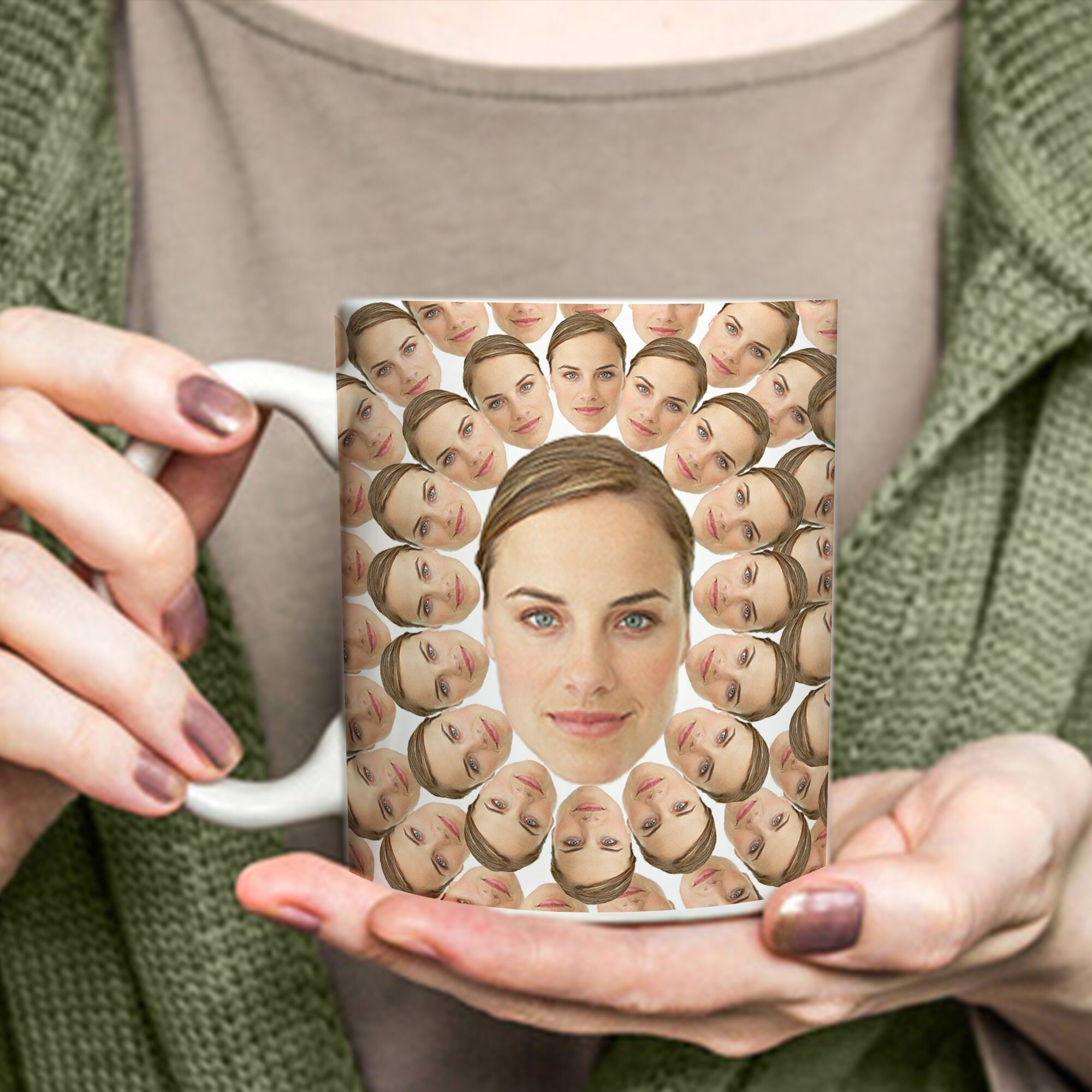 Personalized Mug With Funny Faces, Crowded Face Mug, Mug With Funny ...