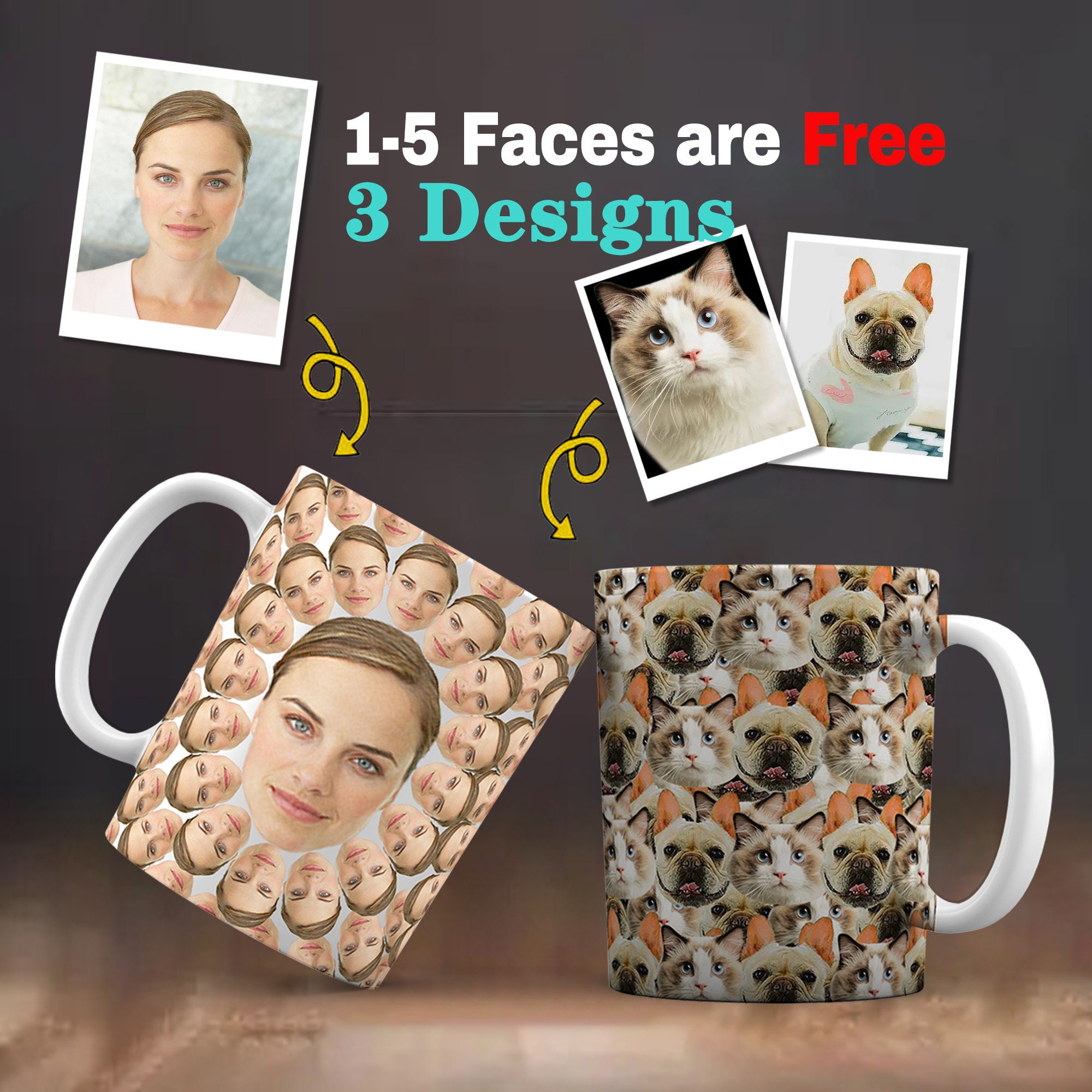 Personalized Mug With Funny Faces, Custom Crowded Face Mug, Mug With ...