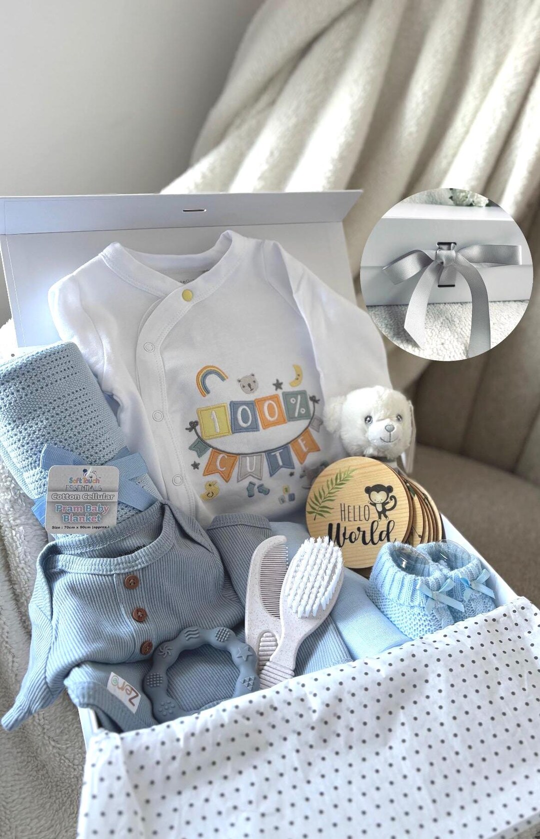 Baby Boy Hamper Box. 11 Peice New Baby Gift. Baby Shower Gift. Baby Boy ...