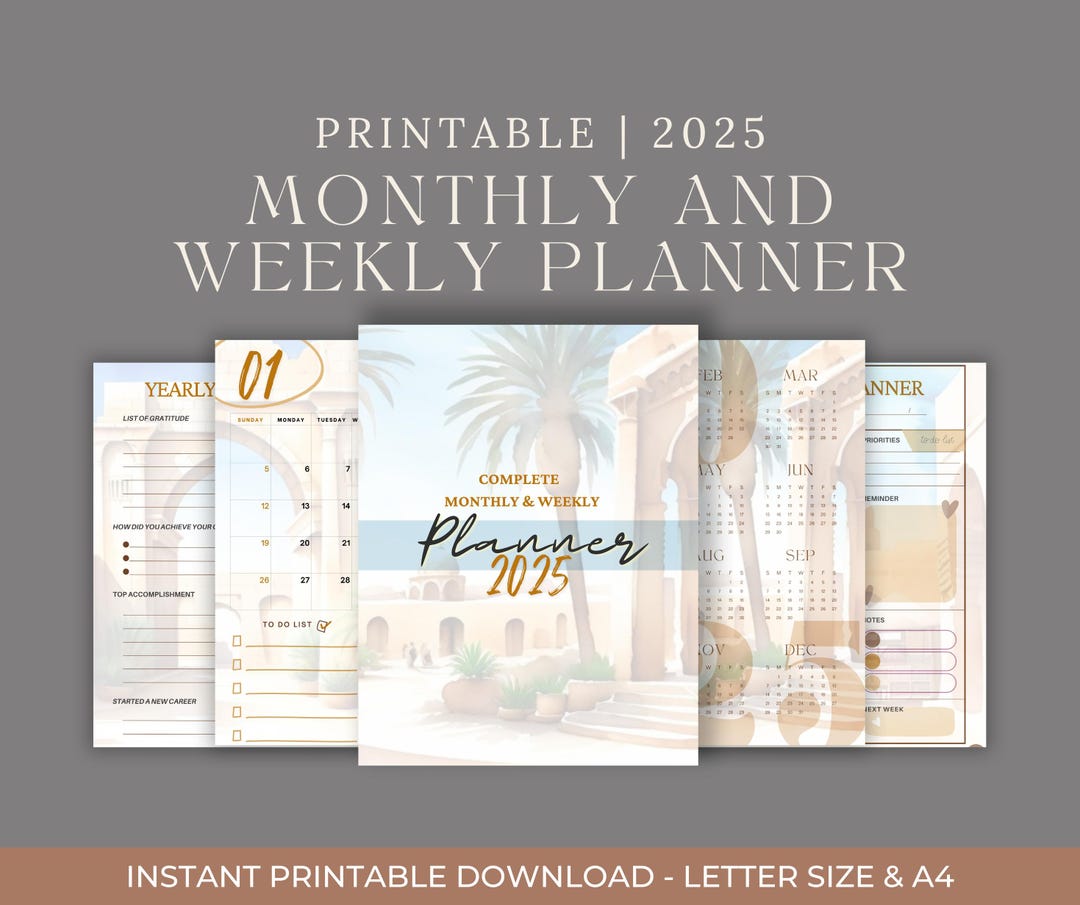 2025 Calendar Printable Complete Monthly and Weekly Planner Digital ...
