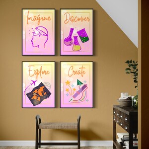 Wall Decor Print Set Yellow-pink Locker Accessories Homeschool ...