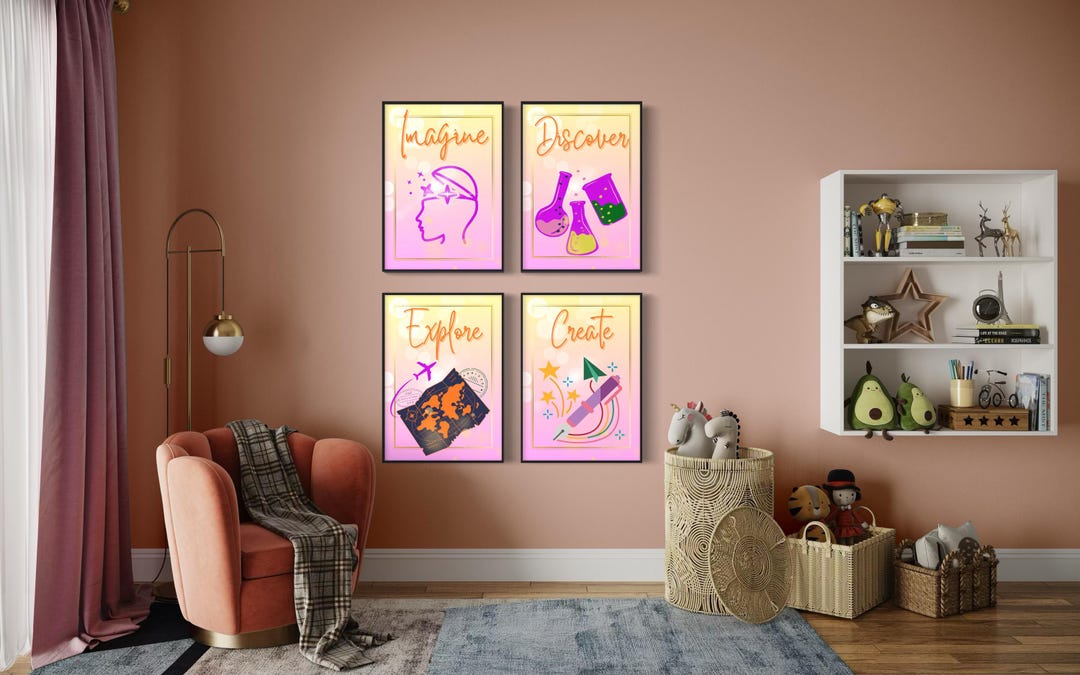 Wall Decor Print Set Yellow-pink Locker Accessories Homeschool ...