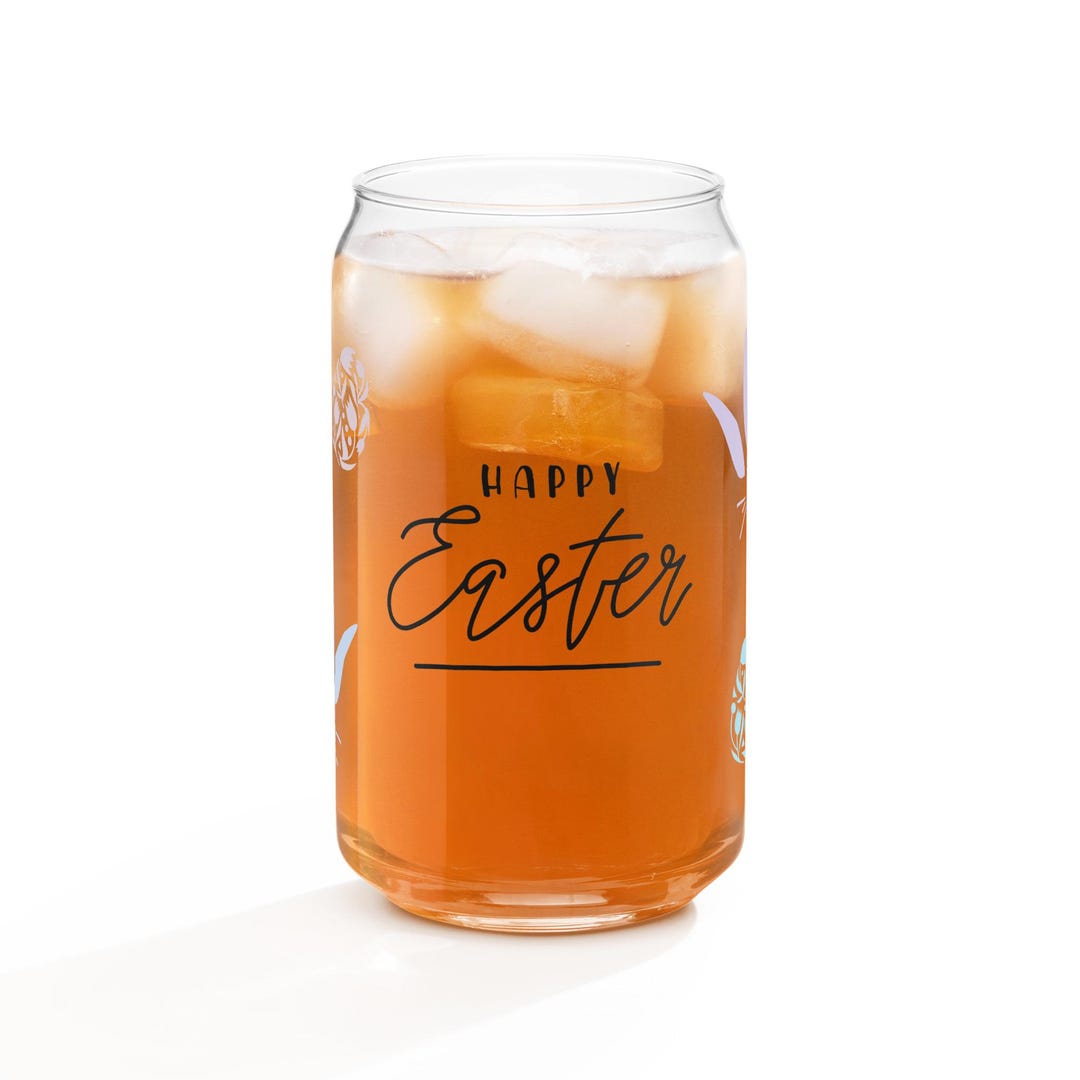 Happy Easter Glass Can Cup – 16oz Pastel Easter Egg & Bunny Tumbler ...