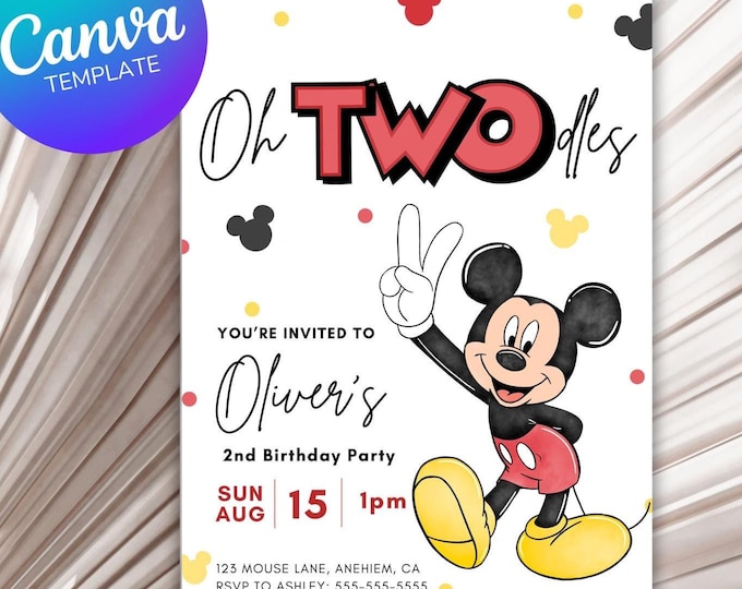 EDITABLE Oh Twodles! Mickey Mouse Birthday Welcome Sign, 2nd Bday ...