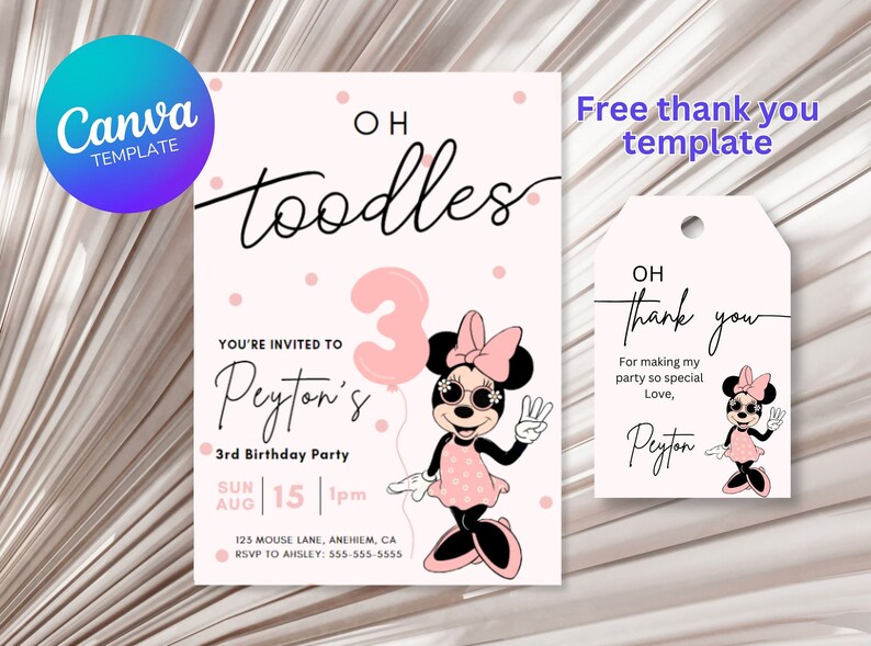 Oh Toodles Minnie Birthday Invitation, Third Birthday Invite, Editable ...