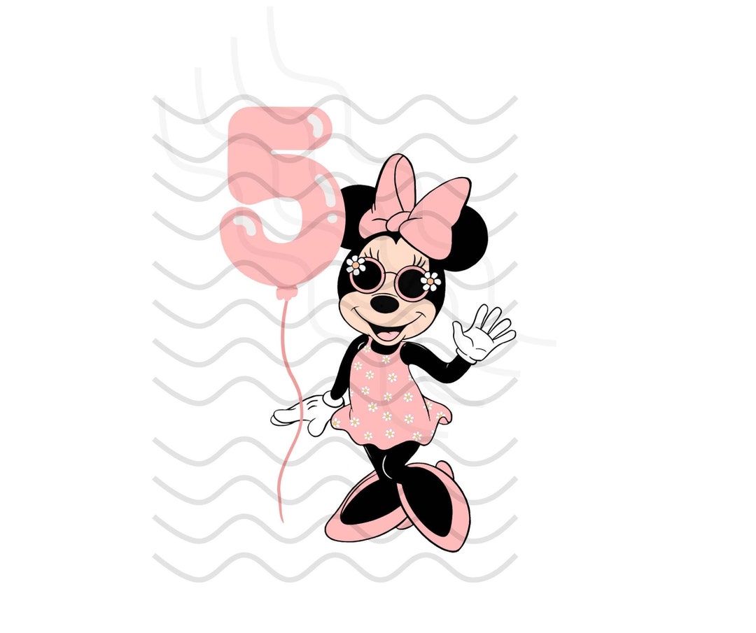 Minnie Mouse Fifth Birthday With Five Fingers and Balloon Clipart - Etsy