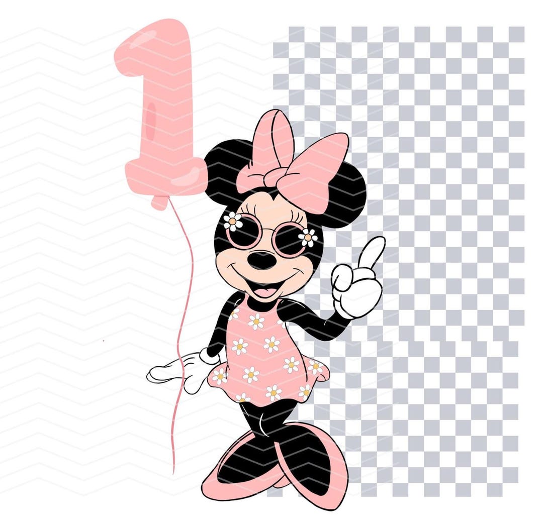 Minnie Mouse First Birthday With One Finger and 1 Balloon Clipart ...