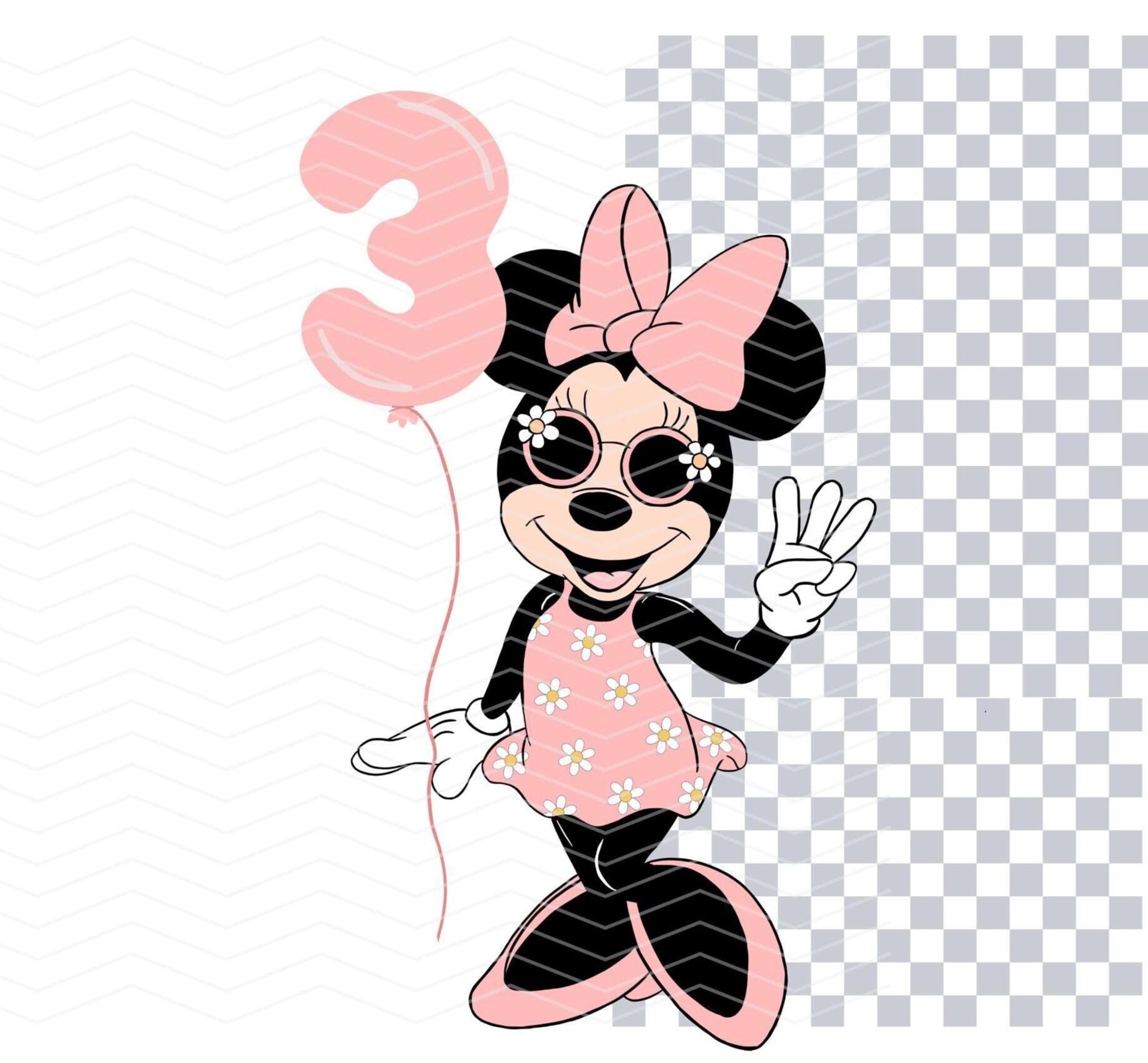 Minnie Mouse Third Birthday With Three Fingers and Balloon Clipart ...
