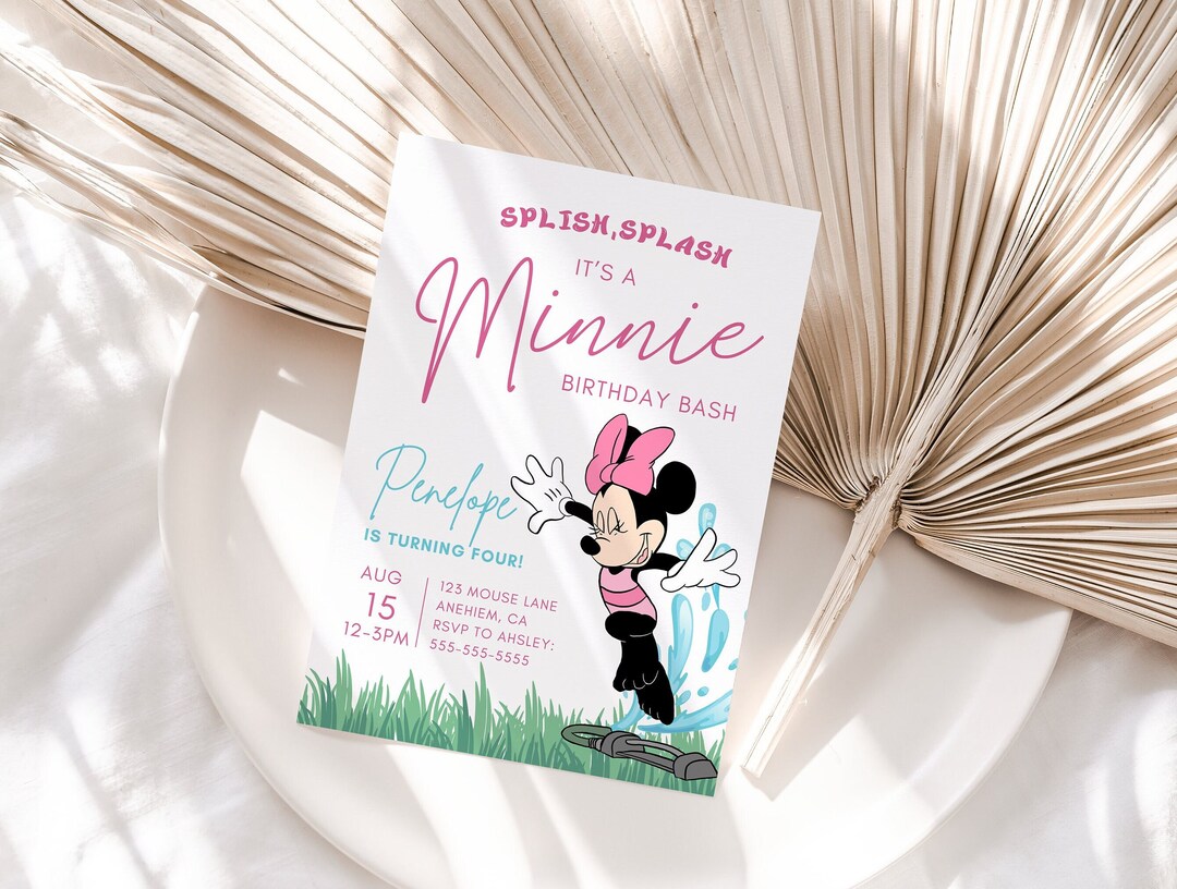 Minnie Summer Backyard Water Sprinkler Fun Invite, Editable Canva ...