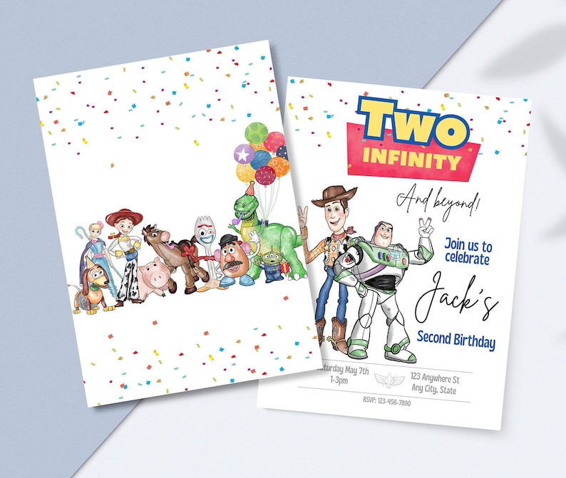 Invitación de cumpleaños de Two Infinity & Beyond, invitación de Toy ...