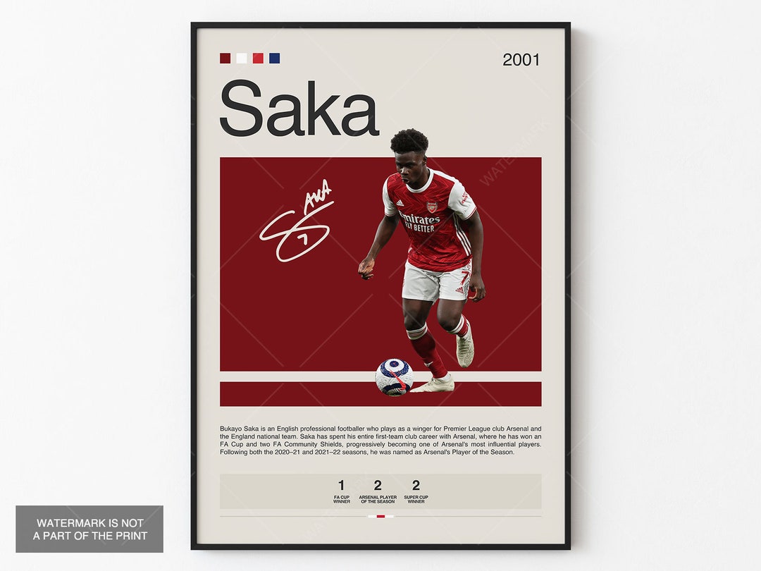 Bukayo Saka Poster, England Soccer, Arsenal FC, Soccer Gifts, Sports ...