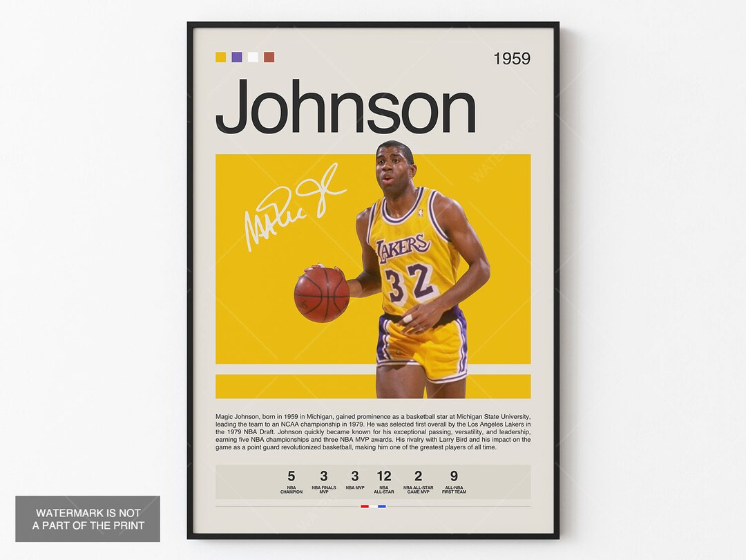 Magic Johnson Poster, LA Lakers Poster, NBA Poster, Sports Poster, Mid ...