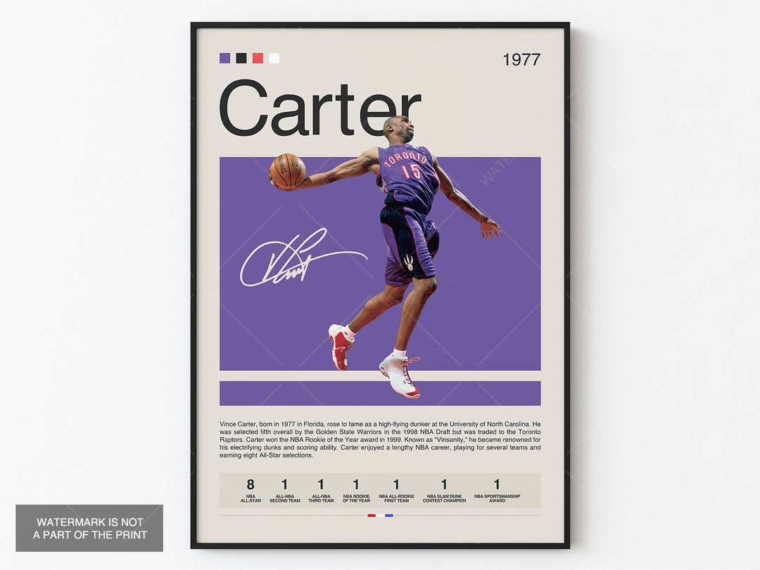 Vince Carter Poster, Toronto Raptors Print, NBA Poster, Sports Poster ...
