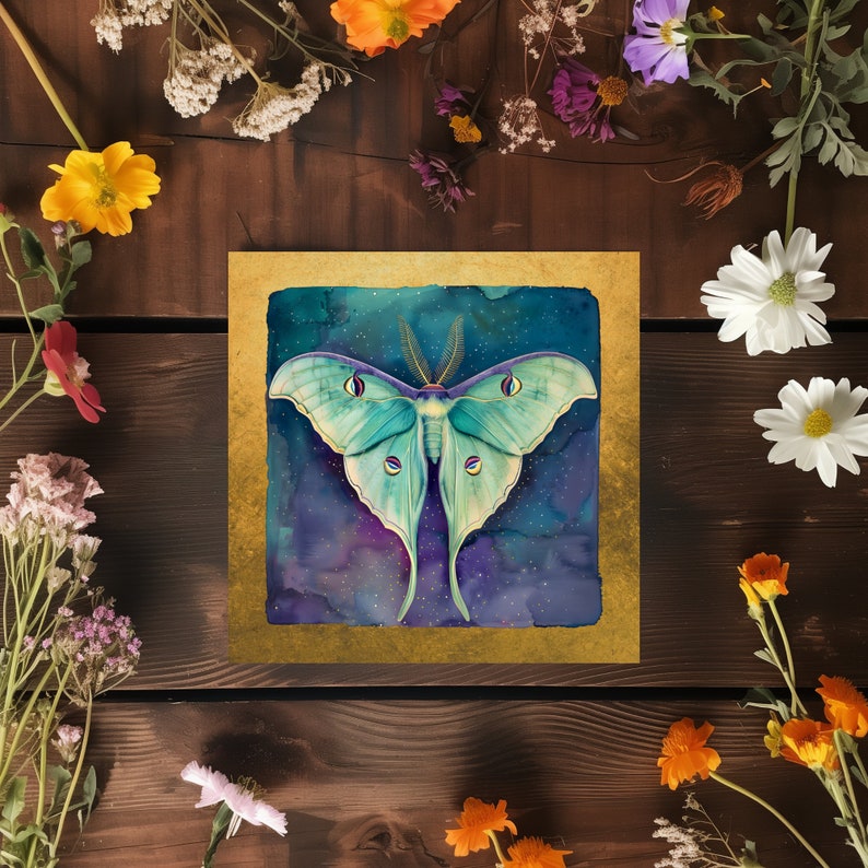 Luna Moth Watercolor Gold Leaf Digital Paper, Notebook Digital Paper ...