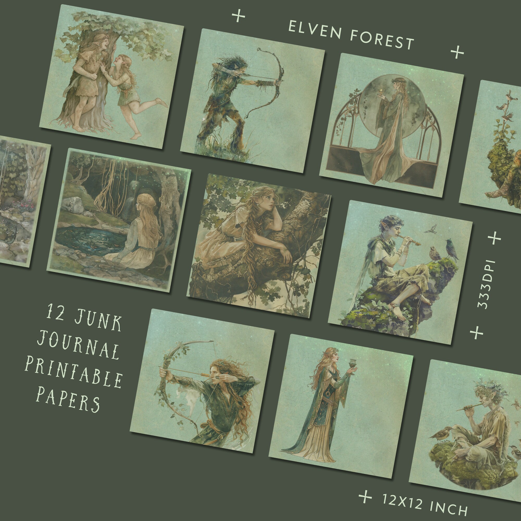 Elven Forest Themed Printable Junk Journal 12 Square Pages Magical ...